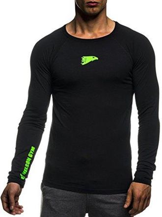 LEIF NELSON Gym pour des Hommes Fitness Sweatshirt T-Shirt col Rond Manche Longue Chemise dentraînement Training LN06283; Taille M, Vert Noir