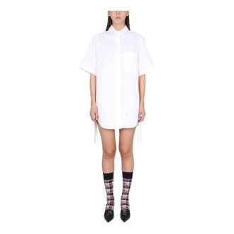 Thom Browne Femme, Robes, Blanc, Taille: 34 FR Thigh Length S/S Supersized Gathered Side Seams Shirt Dress in Heavy Poplin
