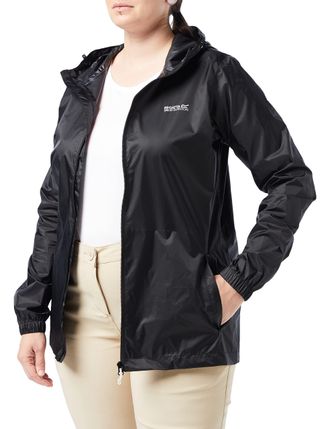 Regatta Pack-It III Wasserdichte und atmungsaktive Funktionsjacke mit Kapuze und Rei&szlig;verschlusstaschen 48, schwarz, 46