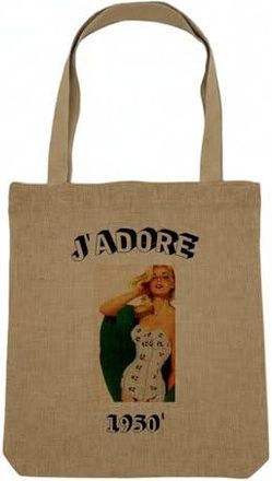 Fabulous Sac Shopping Tote Bag Aspect Lin - JAdore 1950 Vintage Ann&eacute;es 50 Retro Pin up - Sac de Courses Toile Epaisse 360g Beige Naturel Cabas Port&eacute; Epaule Sol