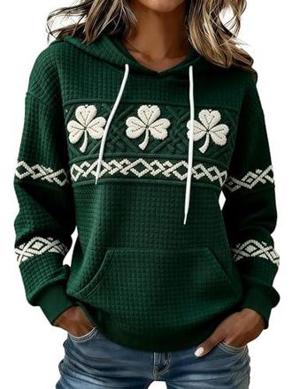 Generic Sweat &agrave; capuche en tricot avec motif tr&egrave;fle pour femme, Styles 2, 3XL