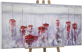 Yohji Yamamoto Art Abstrakt Acryl Gem&auml;lde auf Leinwand handgemalt Stiller Hafen Wandbilder Wohnzimmer moderne Segelboote im Wasser Wohndekor Bilder echte Kunst mit R