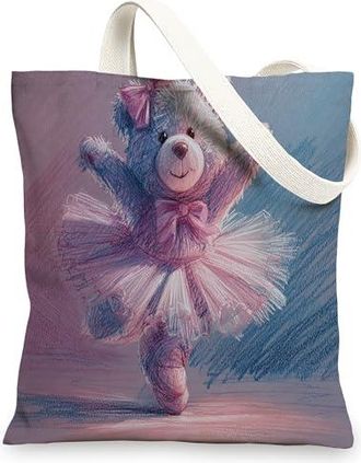 Generic Sac fourre-tout en toile motif ours mignon, motif pêche fantaisie, sac dépicerie, sac dépicerie réutilisable, léger et lavable, sac fourre-tout pour l