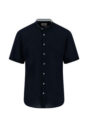 Fynch-Hatton Kurzarm Hemd aus Leinen-Baumwoll-Mix mit Stehkragen Navy / 4XL