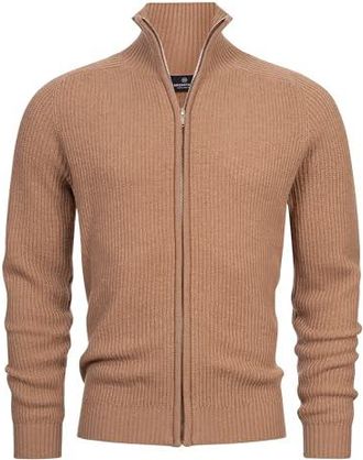 Kronstadt KSDorsey Cardigan zippé classique en laine mélangée avec col montant - Veste mi-saison pour homme, Bois fumé, XL