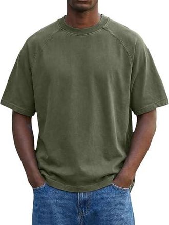 Generic T-shirt pour homme &agrave; manches courtes et col rond, style vintage, couleur unie, coupe ample, confortable, respirant et flexible, pour sports athl&eacute;tique