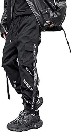 ORANDESIGNE Homme Pantalon Cargo Casual Pantalon Survêtement Hip Hop de Travail Streetwear Tactique B Noir 3XL