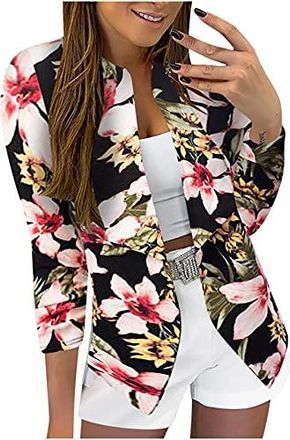 Generic Blazer pour femme doublé avec poches à rabat et manches longues et col montant pour femme - Blazer pour le travail et le bureau, rose, XXL