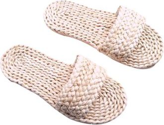 UPKOCH Pantoufles pour Femmes Tiss&eacute;es Style Japonerie, Semelle Antid&eacute;rapante, L&eacute;g&egrave;res et Respirantes, Int&eacute;rieur &Eacute;t&eacute;, Couleur Blanche, Taille 38