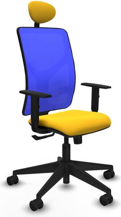 Piqueras y Crespo Basic-B&uuml;rostuhl mit 1D-Armlehnen, h&ouml;henverstellbarer Lendenwirbelst&uuml;tze und festem Kopfteil, ausgestattet mit 3 Positionen und Schneidschaum, Blau/Gel