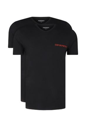 Emporio Armani Herren Core Logoband V-Neck 2er-Pack T-Shirt, schwarz/schwarz, S