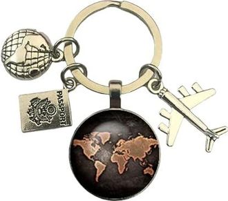 Generico Porte-clés boule du monde pour hommes et femmes,porte-clés davion avec passeport, avion et carte du monde,porte-clés pour voyageurs avec pendentif,tro
