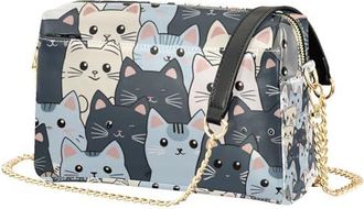 Mnsruu Sacs à bandoulière pour femme, sacs à main en cuir gris avec chats de dessin animé