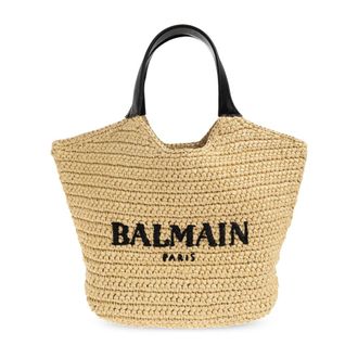 Balmain Logo Raffia-Effekt Henkeltasche - - Bags - Damen - Beige - ONE SIZE