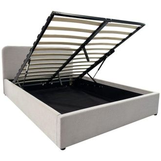 Calicosy Bettkasten 140x190 cm mit Kopfteil bezogen mit beigem - LIVY