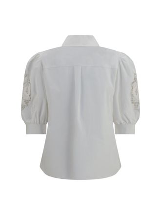 Valentino Womens Shirt With Sangallo Lace Sleeves Bianco Ottico Cotton