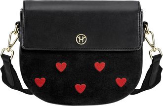 Victoria Hyde London Damen Umh&auml;ngetasche Kleine Schulterriemen Crossbody Bag Leder Schwarz Herzmuster Damentasche