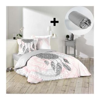 Douceur d'Int&eacute;rieur Douceur Dint&eacute;rieur - Pack parure de couette 220x240 cm Namast&eacute; + drap housse 140x190 Galet