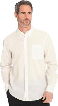 JP1880 Hemd, Langarm, Leinenmix, Buttondown-Kragen, Modern Fit Chemise 1/1, Blanc Neige, 7XL Hommes