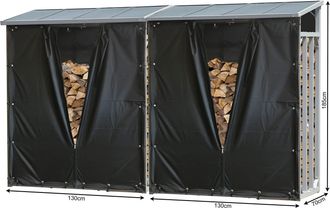 Quick Star 2 St&uuml;ck Aluminium Kaminholzregal 130 x 70 x 185 cm mit Wetterschutz Garten Kaminholzunterstand 3,2 m&sup3; Kaminholzlager Stapelhilfe Aussen