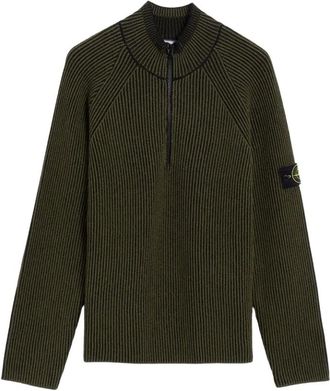 Stone Island Homme, Pulls, Vert, Taille: 2XL Pull &agrave; Col Montant en Maille C&ocirc;tel&eacute;e