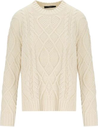 Max Mara Femme, Pulls, Beige, Taille: 38 FR Tenore Crewneck Sweater