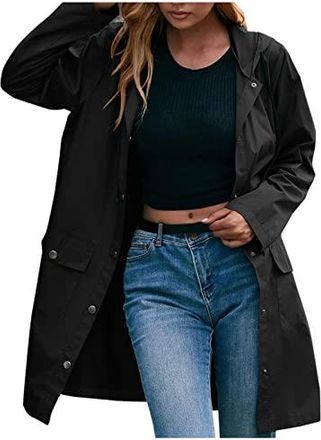 Generic Vestes pour femmes 2026 Manteau de pluie coupe-vent l&eacute;ger coupe-vent pour femme, Noir, XL