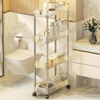 Generic 2-4 Tier Slim Rolling Storage Cart - Mobile Multifunktionsregaleinheit Utility Display Rack Clear Racks for nizing Home Office oder Kitchen - 13,8 L x