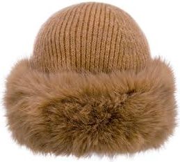 Queen Helena CP07 Bonnet dhiver avec fourrure douce pour femme, Camel, Taille Unique