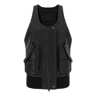 The Attico Hammered Leather Blouson Weste - - Jackets - Damen - Schwarzk - M