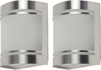 ETC Shop Wandlampe Fassadenleuchte Außenwandleuchte Edelstahl Gartenlampe silber, Glas satiniert, 1x E27, LxH 14x16,5 cm, 2er Set