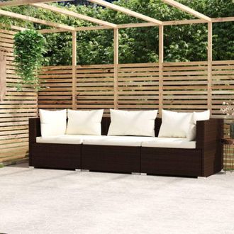 vidaXL 3-Sitzer-Sofa mit Kissen Braun Poly Rattan - Vidaxl