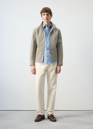 Mango Veste prince-de-galles &agrave; col chemin&eacute;e gris - Homme - XL - MANGO MAN