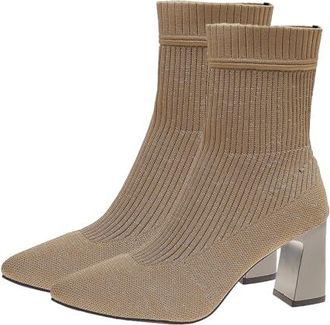 Generic Bottines en tricot extensible pour femme - &Eacute;l&eacute;gantes - Classiques - Couleur unie - Talon &eacute;pais - Respirantes et confortables - Pour lautomne et lhiver
