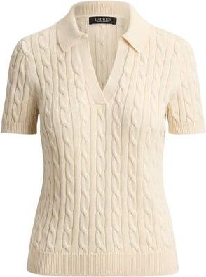 Ralph Lauren T-shirt en maille torsad&eacute;e de coton m&eacute;lang&eacute;