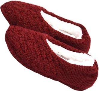 Beaupretty COLLBATH Chaussettes-Pantoufles DInt&eacute;rieur DHiver pour Adultes Chaussettes Douillettes en Acrylique Couleur Rouge Fonc&eacute; Torsad&eacute; Taille 35-38 Semelles 