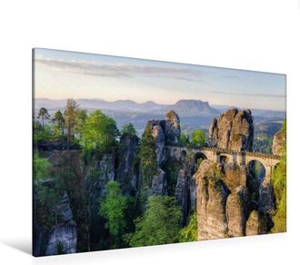 Calvendo Premium Textil-Leinwand 120 x 80 cm Quer-Format Basteibrücke in der Sächsischen Schweiz | Wandbild, HD-Bild auf Keilrahmen, Fertigbild auf hochwertige