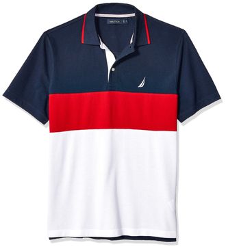 Nautica Herren Short Sleeve 100% Cotton Pique Color Block Poloshirt, Navy, XL EU
