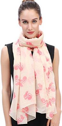 Lina & Lily Écharpe Foulard pour Femme Imprimé Écureuil (Crème/Rose)