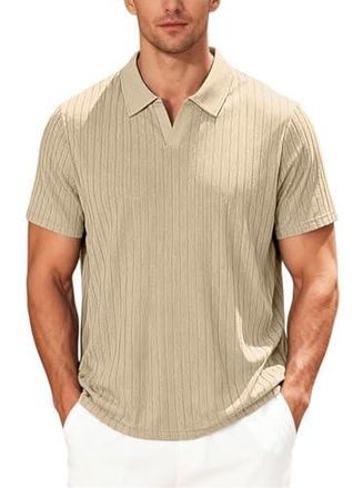 Generic Polo d&eacute;t&eacute; tendance et respirant &agrave; rayures avec col en V et &eacute;lastique pour homme, kaki, 3XL
