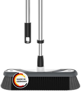 Rival Rival Besen mit umlaufender Gummierung & Teleskopstiel stahlgrau - Besen & Stiel mit Besatz aus Rosshaarmischung - ergonomisch geformter Teleskopbesen