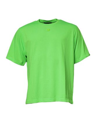 Dolce & Gabbana Mens Green Dg Logo Cotton Crew Neck T-Shirt Polyester