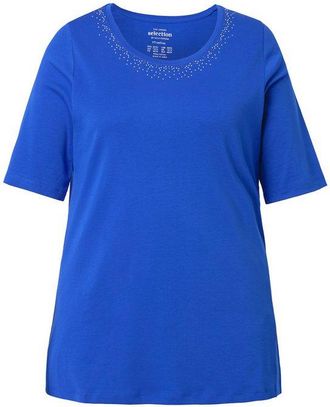 Ulla Popken T-Shirt T-Shirt Ziersteine Rundhals Halbarm Pima Cotton