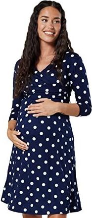 Happy Mama Maternity Femmes Viscose Robe Genou Longueur 282p (Marine avec de Gros Points, 42, XL)