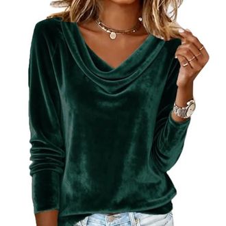 Minetom Haut &Agrave; Manches Longues en Velours pour Femmes Sexy Col B&eacute;nitier Tops T-Shirt Chemisier &Eacute;l&eacute;gant Pullover Blouse Mode D&eacute;contract&eacute; A Vert XXL