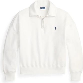 Polo Ralph Lauren Femme, Sweatshirts et sweats &agrave; capuche, Blanc, Taille: 44 FR SweaT-shirt Brod&eacute; &agrave; Col Zipp&eacute;