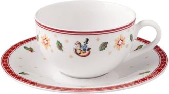 Villeroy & Boch Toys Delight Tee-/Kaffeetasse mit Untertasse, 70 ml, Weihnachtliches Kaffeegeschirr, Premium Porzellan, Rund, Weiß