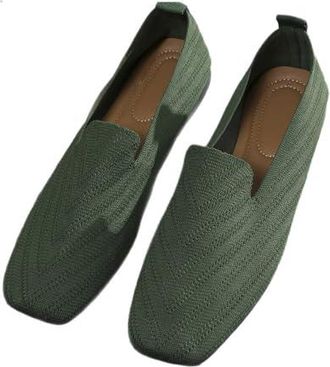 Generic Ballerines plates tricot&eacute;es &agrave; bout carr&eacute; pour femme - Respirantes, l&eacute;g&egrave;res et confortables, Vert, 40.5 EU