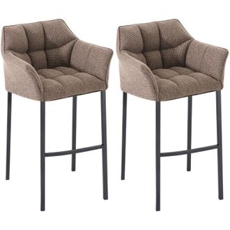 Clp Lot 2 tabourets de bar Damaso en Tissu avec support &agrave; 4 pieds Marron terre Noir