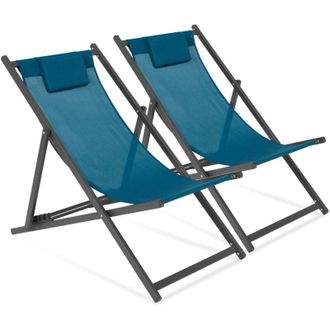 IDMarket Idmarket - Satz von 2 Chiliennes lota aus Stahl und Textilene-Gewebe in Entenblau